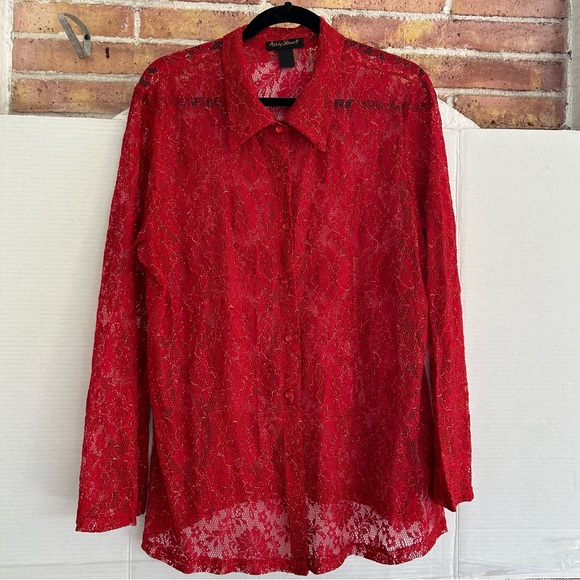 Ashley Stewart | Tops | Ashley Stewart Red Gold Metallic Threading ...